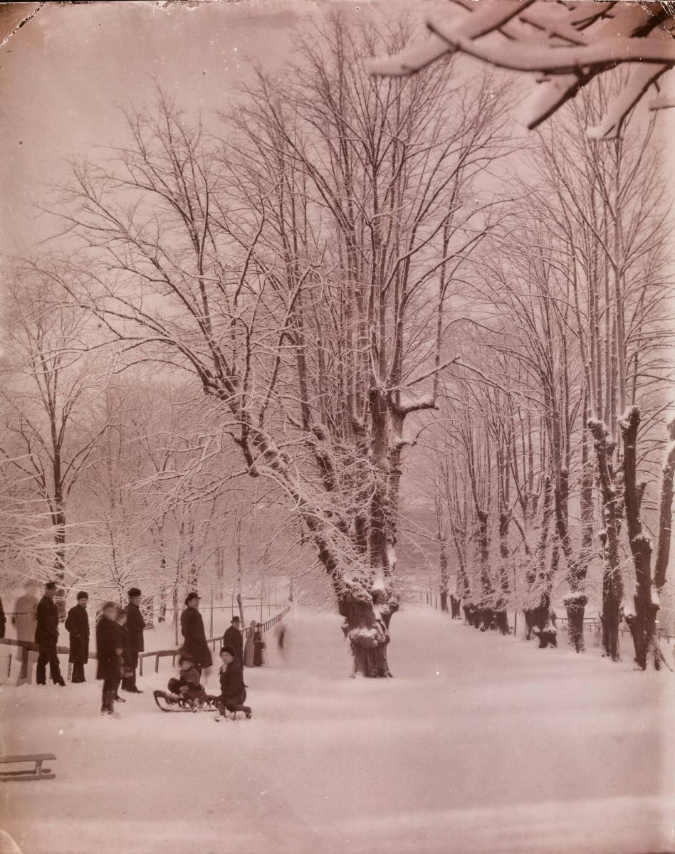 Humlegårdsallén i snö med flanörer – All Artworks – Moderna Museet